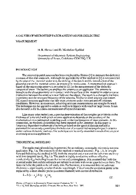 Pdf Analysis Of Microstrip Patch Antennas For Dielectric Measurement