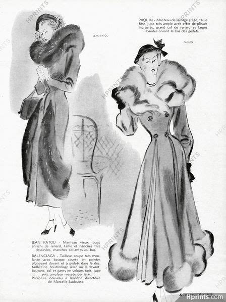 Paquin Collection Haute Couture Automne Hiver 1948 49 Mode Vintage Illustration Dessin De