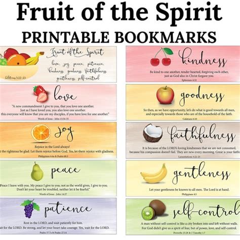 20 Fruit Of The Spirit Printable Bookmarks Galatians 522 23 Etsy