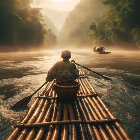 Peaceful Pause Elderly Man Sitting On A Raft Generative Ai Stock