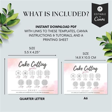 Round Cake Cutting Guide Digital Download Bakery Template Baker Instructions Cake Serving Chart