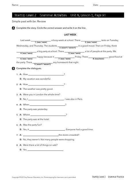 Startup Level 2 Grammar Activities Unit 8 Lesson 1 Page 90 Download