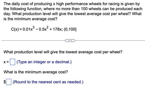 Solved The Daily Cost Of Producing X High Performance Wheels