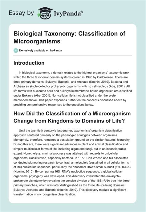 Biological Taxonomy Microorganisms Classification 681 Words Essay Example