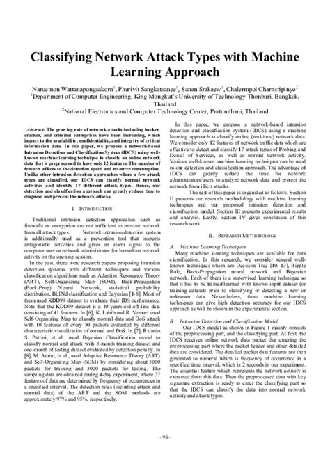 Pdf Classifying Network Attack Types With Machine Learning Approach