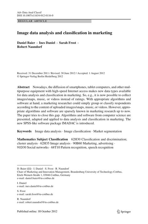 Pdf Image Data Analysis And Classification In Marketing