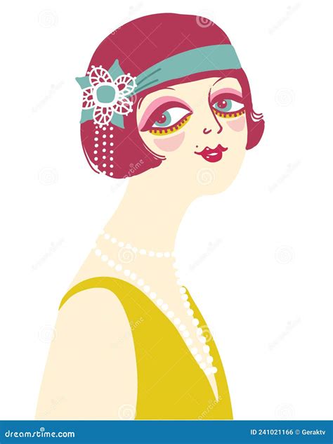 Vintage Flapper Girl Portrait 1920s Style Fashion Dress And Accessories Vector Retro Woman With