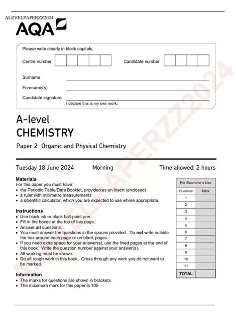 Aqa A Level Chemistry Paper 2 2024 Question Paper Aqa A Level Chemistry Paper 2 Qp Stuvia Uk