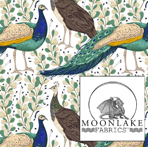 Peacocks Large Peacock Repeat Pattern Fabric 100 Cotton 130gsm Poplin Etsy