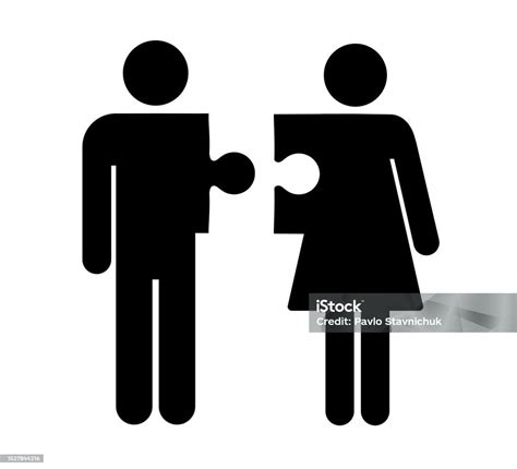 남자와 여자는 서로에게 완벽한 퍼즐 아이콘 조각 남자와 여자의 궁합 관계와 애정 함께 일하는 두 명의 다양한 팀원을 연결합니다 인적 자원에 대한 스톡 벡터 아트 및 기타