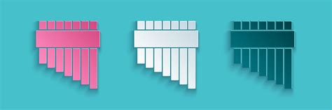 파란색 배경에 격리된 팬 플루트 아이콘을 용지 잘라냅니다 전통적인 페루 악기 잠폰 페루 볼리비아 멕시코의 민속 악기 종이 아트 스타일 벡터 0명에 대한 스톡 벡터 아트 및