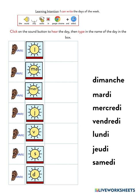 French Days Of Free Interactive Worksheets 805731