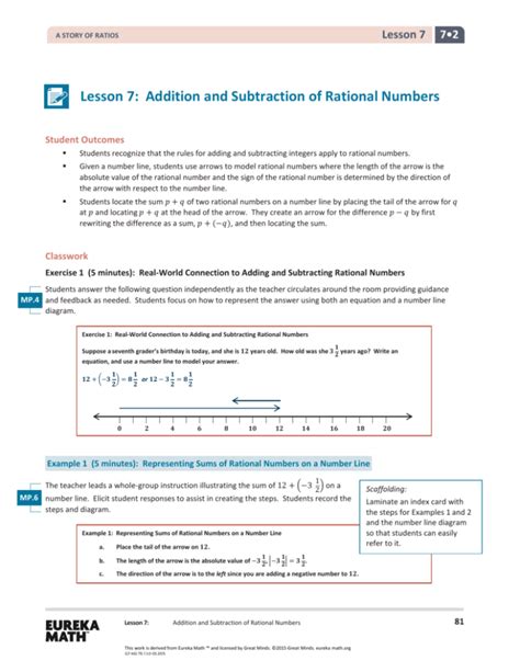 Rational Numbers Addition Subtraction Lesson Plan