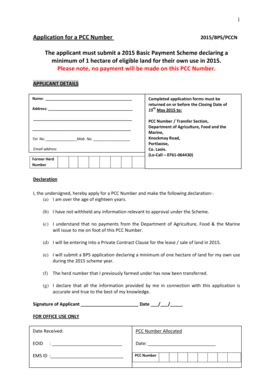 Fillable Online Application For A PCC Number 2015BPSPCCN Fax Email Print PdfFiller