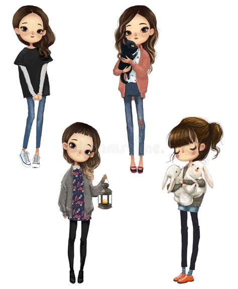 Милая девушка мультфильма с волосами Rad с сердцем Иллюстрация штока иллюстрации насчитывающей