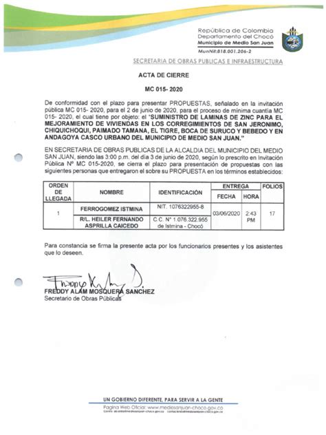 Acta De Cierre Pdf