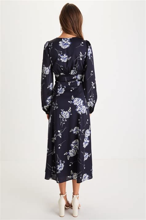 Navy Blue Midi Dress Navy Floral Dress Button Front Dress Lulus