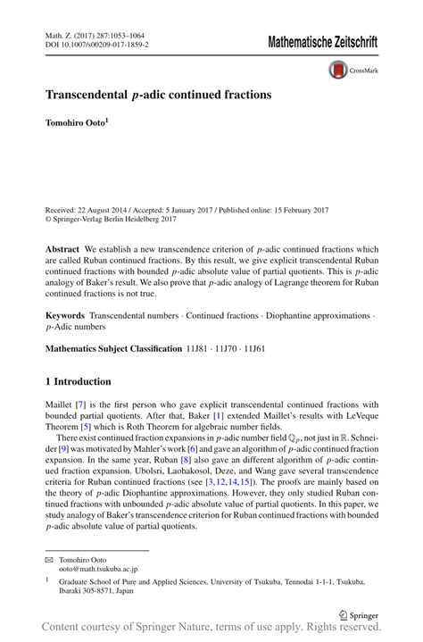 transcendental p adic continued fractions request pdf