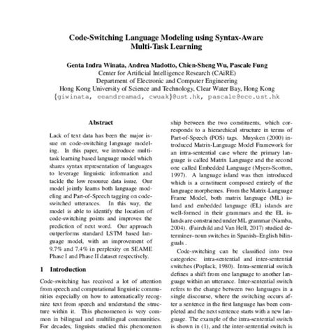 Code Switching Language Modeling Using Syntax Aware Multi Task Learning Acl Anthology