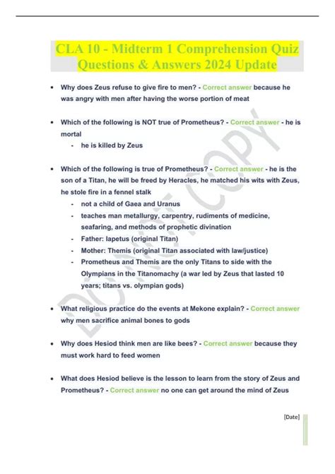 CLA Midterm Comprehension Quiz Questions Answers Update CST NBSTSA Stuvia US