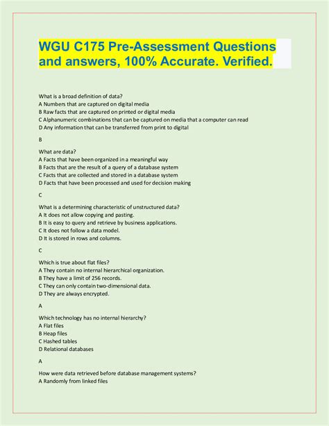 Wgu C175 Pre Assessment Questions And Answers 100 Accurate Verified