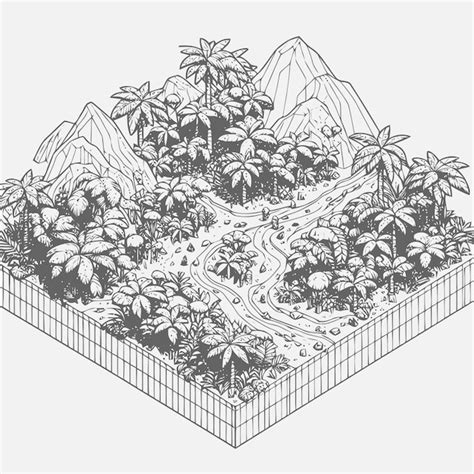 Line Art Isometric Illustration Of Jungle Premium Ai Generated Vector