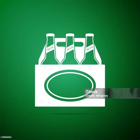 맥주 병 아이콘 녹색 배경에 고립의 팩 케이스 상자 맥주 상자 기호입니다 평면 디자인입니다 벡터 일러스트 레이 션 0명에 대한 스톡 벡터 아트 및 기타 이미지 Istock