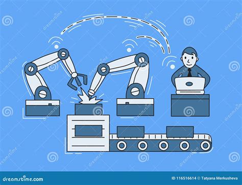 Modern Assembling Line With Remot Operator Man Conducting Wireless