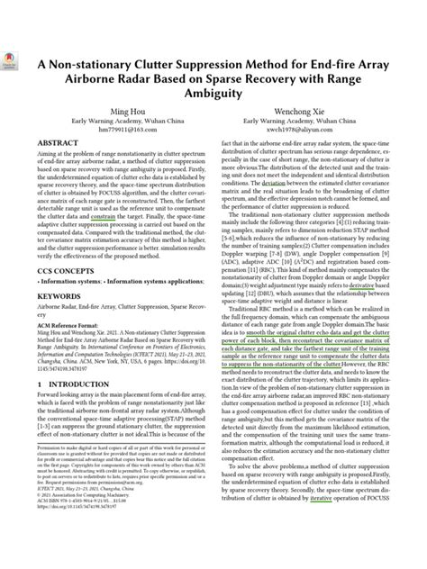 A Non Stationary Clutter Suppression Method For End Fire Array Pdf Radar Eigenvalues And