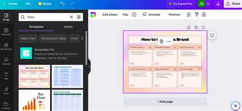 how to make a table in canva two options