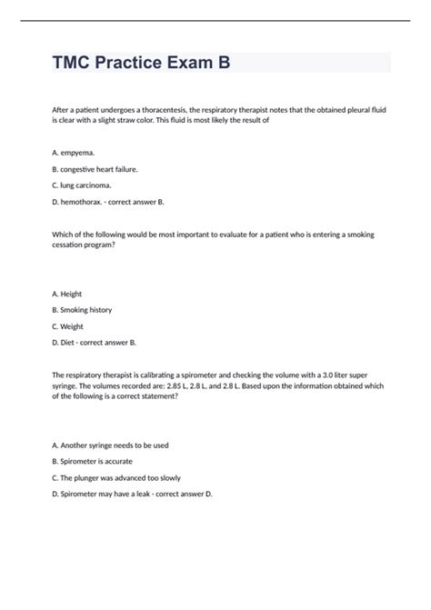 TMC Practice Exam B Question And Answers Rated A TMC Stuvia US