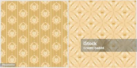 배경 이미지 복고풍과 빈티지 스타일 디자인 벽지 텍스처에 대한 2 템플릿 세트 매끄러운 패턴 색상 골드 화이트 벡터 일러스트레이션 0명에 대한 스톡 벡터 아트 및 기타