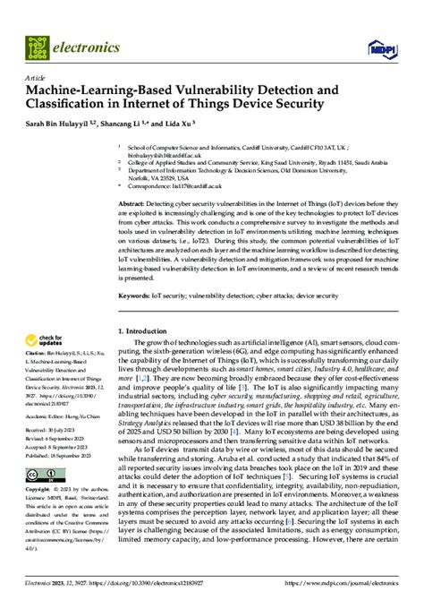 Pdf Machine Learning Based Vulnerability Detection And Classification In Internet Of Things