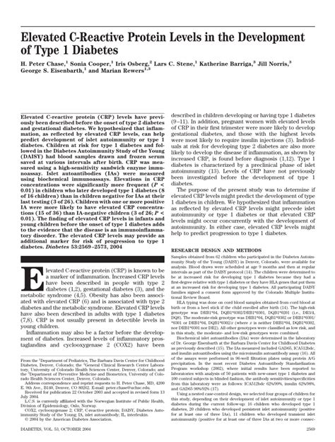 Pdf Elevated C Reactive Protein Levels In The Development Of Type 1 Diabetes