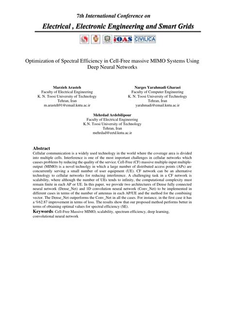 Pdf Optimization Of Spectral Efficiency In Cell Free Massive Mimo Systems Using Deep Neural