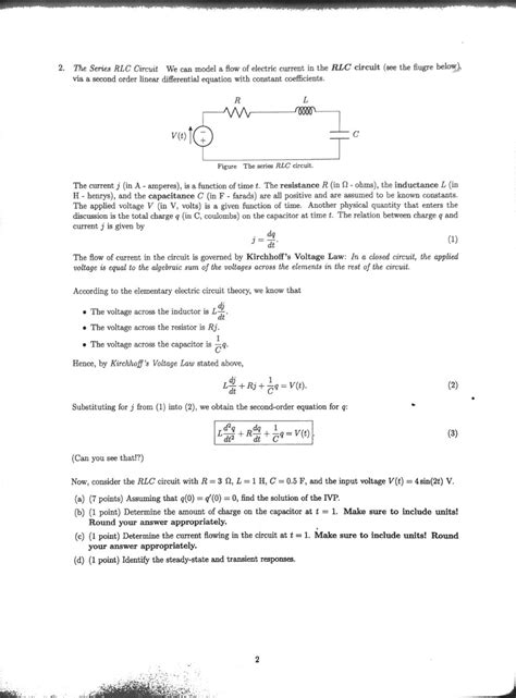Solved 2 The Series RLC Circuit We Can Model A Flow Of Chegg Com