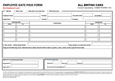 Employee Gate Pass Form Abc Ob Pdf Government