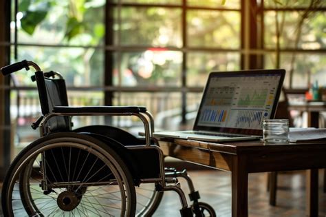 Premium Photo Healthcare Office With Laptop And Wheelchair Data Analysis And Professional