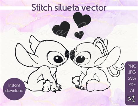 Stitch Silueta Vectorsvgpngpdfai Etsy