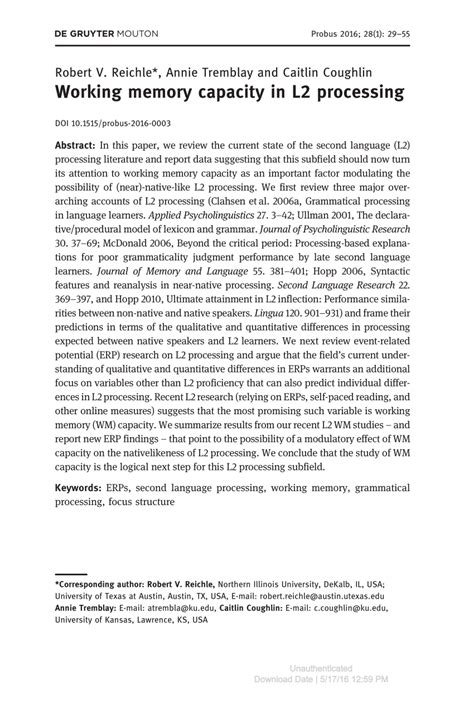 PDF Working Memory Capacity In L2 Processing