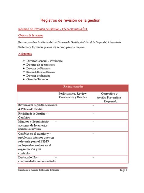 Registro De Revisión De La Dirección Pdf Auditoría Sistema De