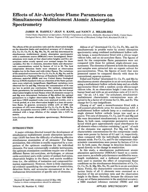 Pdf Effects Of Air Acetylene Flame Parameters On Simultaneous