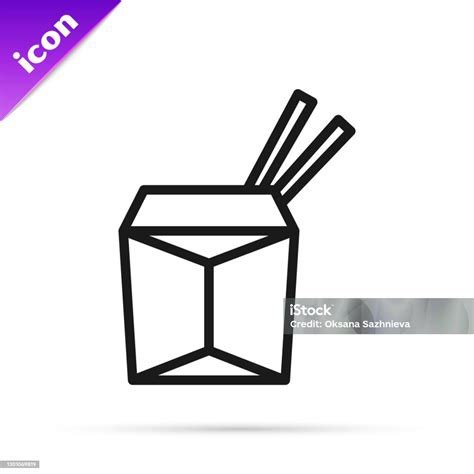 흰색 배경에 고립 된 종이 상자와 젓가락 아이콘에 검은 줄 아시아 국수 길거리 패스트푸드 한국어 일본어 중국 음식 벡터 0명에 대한 스톡 벡터 아트 및 기타 이미지 Istock