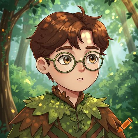A 2d Anime Style Boy With Brown Hair Round Glasses And A Leaf