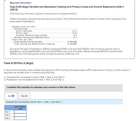 Solved Required Information Case 6 29 Algo Variable And Chegg Com