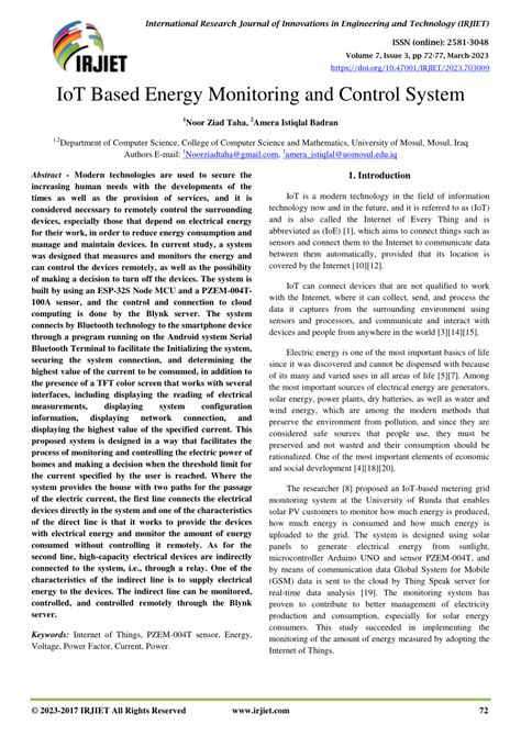 Pdf Iot Based Energy Monitoring And Control System