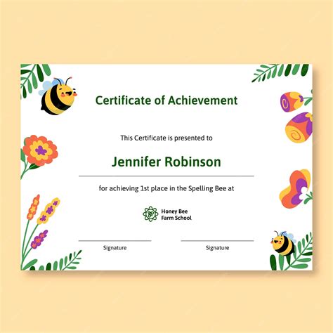 Printable Spelling Bee Certificate