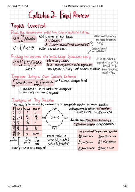 Solution Final Review Summary Calculus Ii Studypool