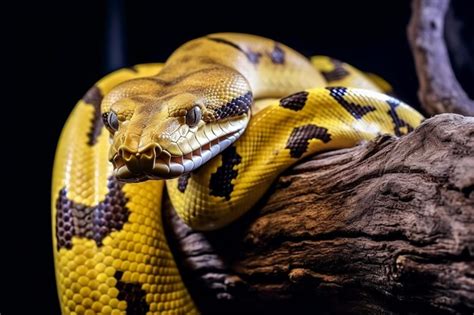 Premium Ai Image A Vibrant Yellow Python Gracefully Coils Around A