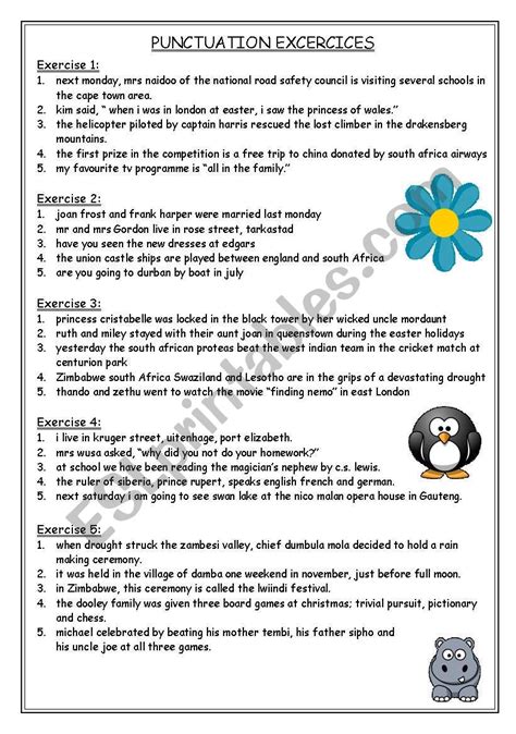 Punctuation Exercises Esl Worksheet By Sarah Lee